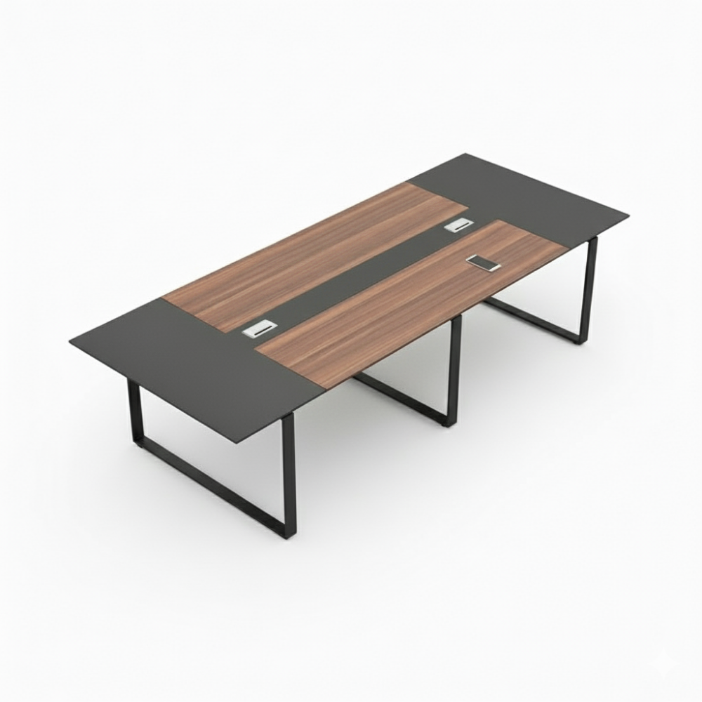 Mesa de juntas 8 personas 320x100 con miniports – Mobiliario Profesional